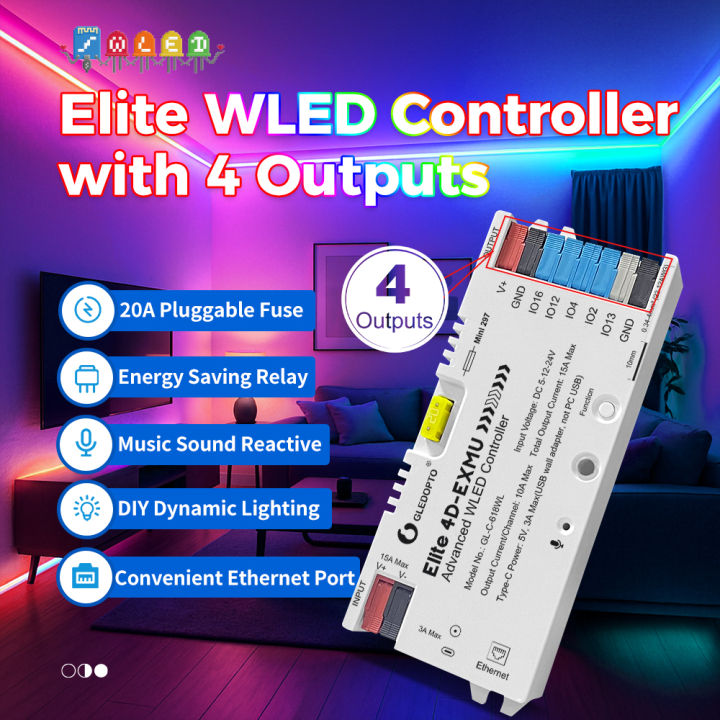 GLEDOPTO Elite 4-Channel WLED Controller ESP32, Ethernet & WiFi, Music ...