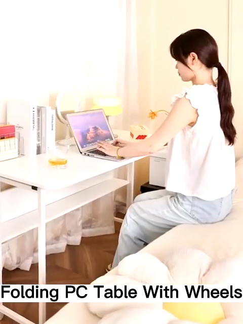 Removable Study Table Folding Computer Table 2-layer With Wheels ...