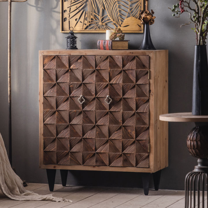 American Country Retro Distressed Solid Wood Embossed Entrance Cabinet ...