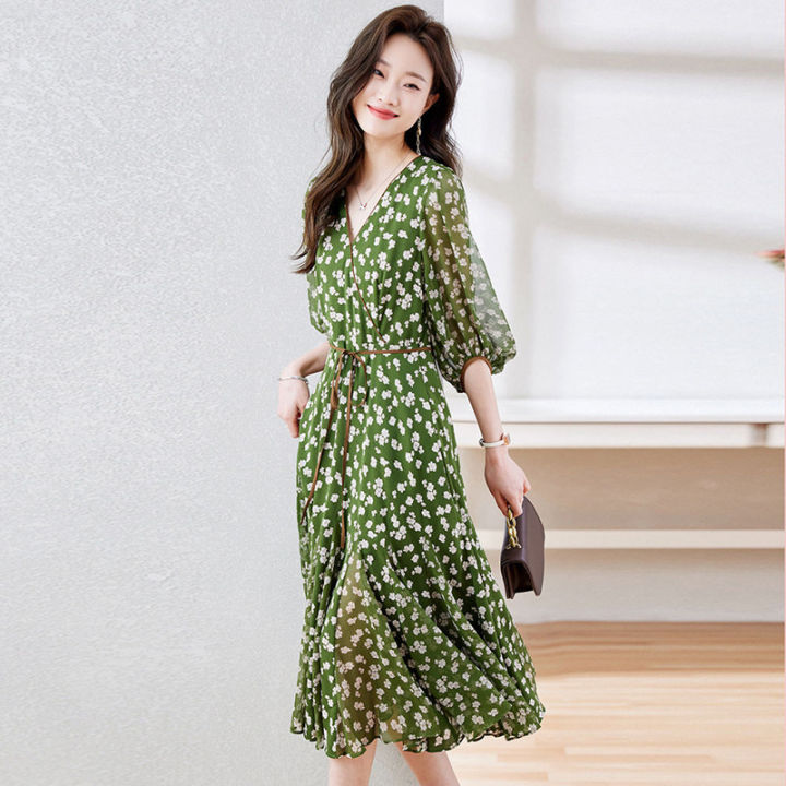 Fashion Women's Dress 2023 French Floral Mid Length Design Elegant Lady ...