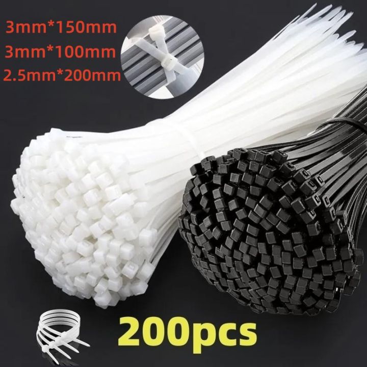 100/200Pcs Self-Locking Nylon Strap Zipper Fastener Reusable Loop ...