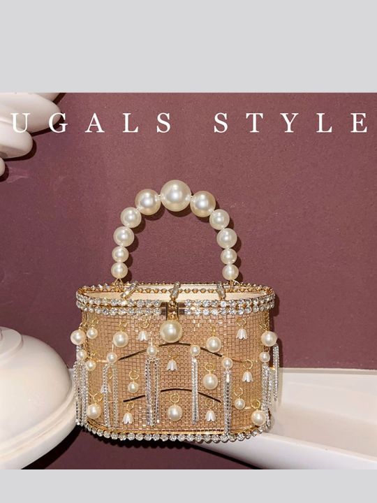 กระเป๋าถือทรงถัง UGALS กระเป๋าสะพายไหล่แบบสะพายข้างสุดหรูพร้อมห้อย ...