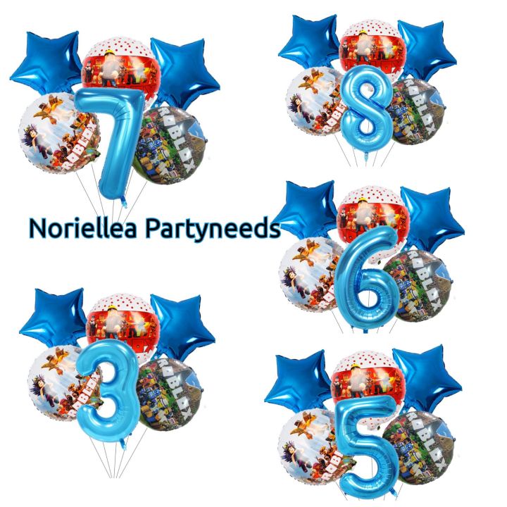 6in1 Roblox Foil Balloons with Blue Big Number | Set Foil Balloons ...