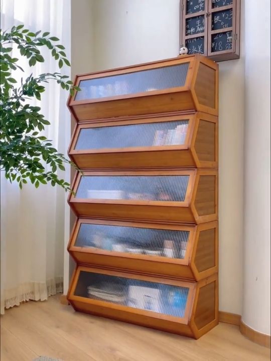Bambooo Storage Cabinet Stackable Brown/White Acrylic Door Kitchen ...
