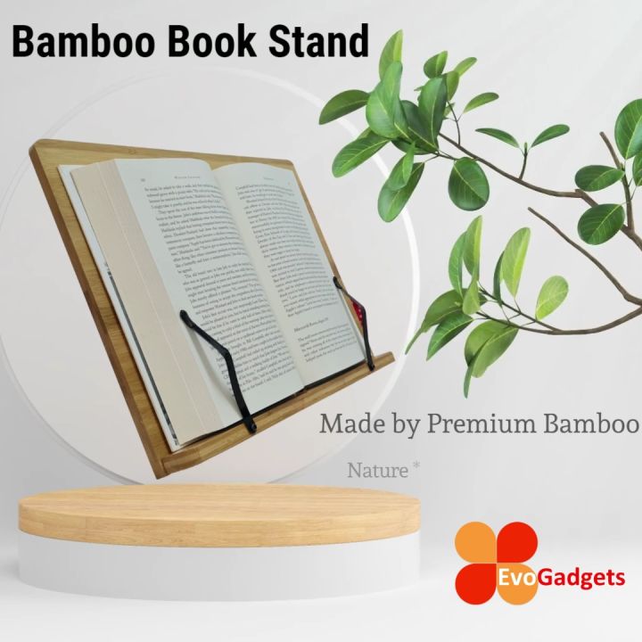 Premium Bamboo Ergonomic Adjustable Book Stand / Clips / Book Holder ...