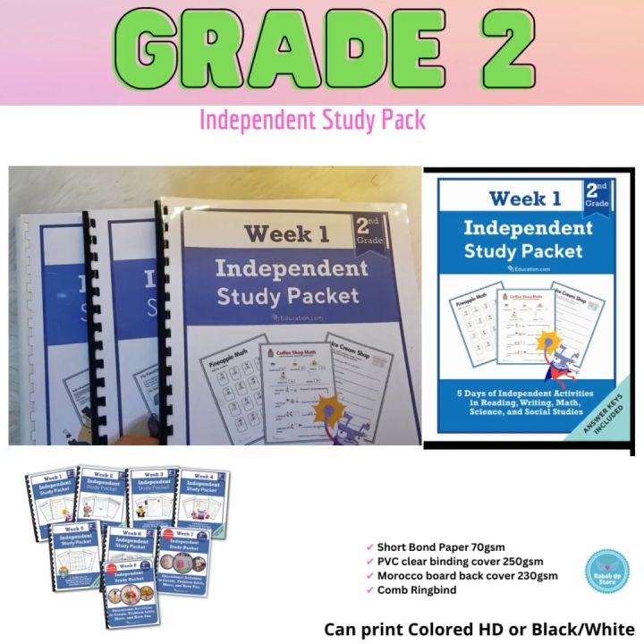 GRADE 2 Independent Study Pack Worksheet/Workbook HomeSchool Learning ...
