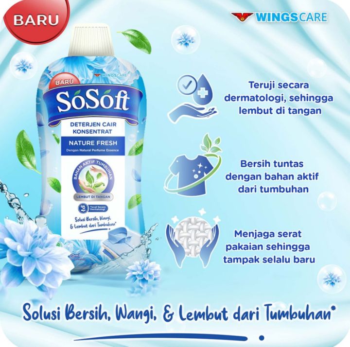SOSOFT Deterjen Cair Konsentrat Nature Fresh warna biru 700ml | Lazada ...
