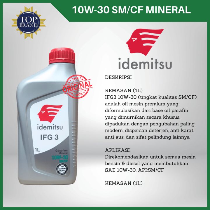 OLI MESIN MOBIL SAE 10W-30 SM/CF IDEMITSU KEMASAN BOTOL 1 LITER | Lazada Indonesia