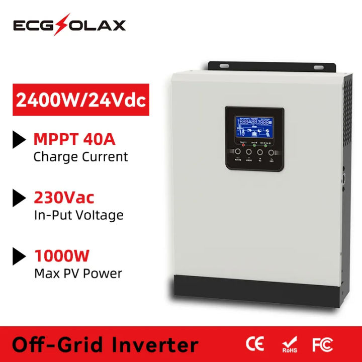 ECGSOLAX 3KVA/2400W Hybrid Off Grid Solar Inverter PWM 50A Solar Charge Controller 24V 230VAC ...