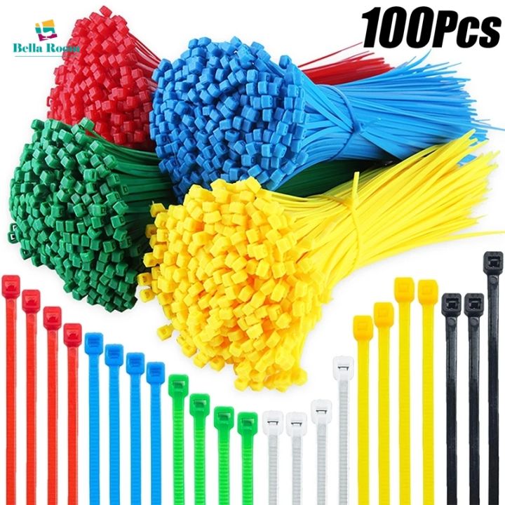 100Pcs/pack Colorful Nylon Cables Ties Multi-Purpose Self Locking Cord Strap Plastic Fastening ...