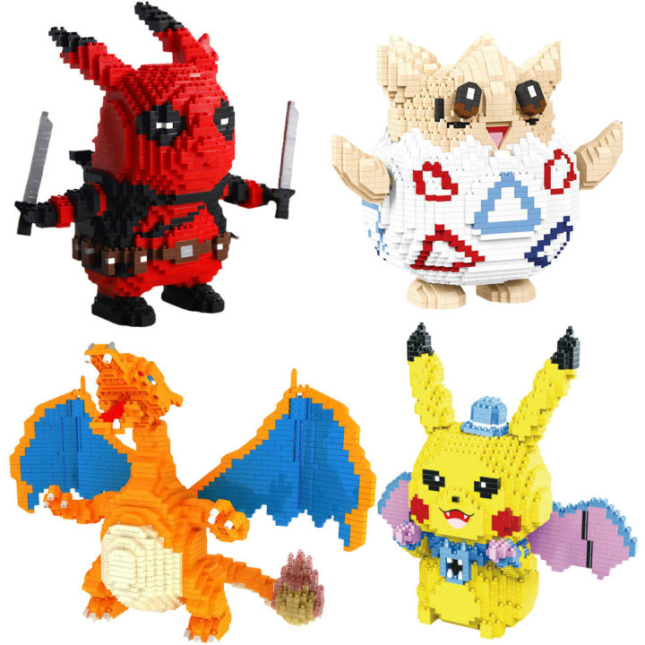 DIY Pokemon Building Blocks การ์ตูน Pikachu Bulbasaur ของเล่นเด็กประกอบ ...