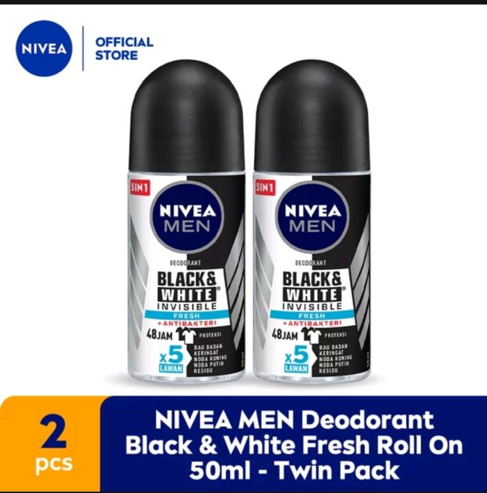 NIVEA MEN FRESH INVISIBLE DEODORANT ROLL ON 50 ML ISI 2 PCS NOT REXONA AXE | Lazada Indonesia