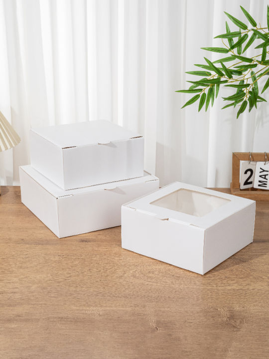 Transparent Square Cheese Cake Box 6 Inch Open Window White Packaging ...