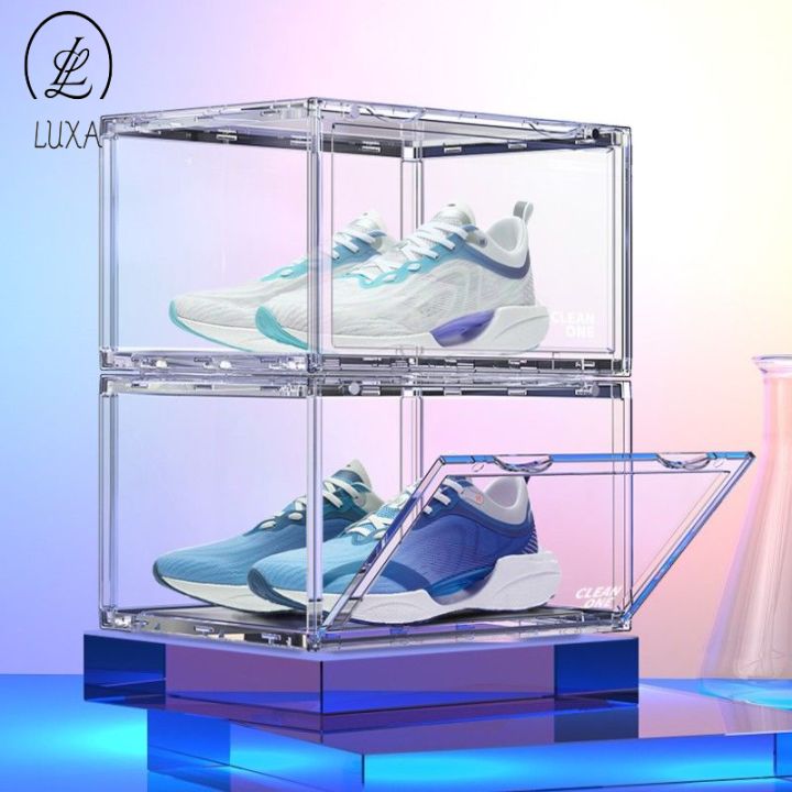 LUXA Acrylic Shoe Box Clear Magnetic Stackable Organizer Large Space ...
