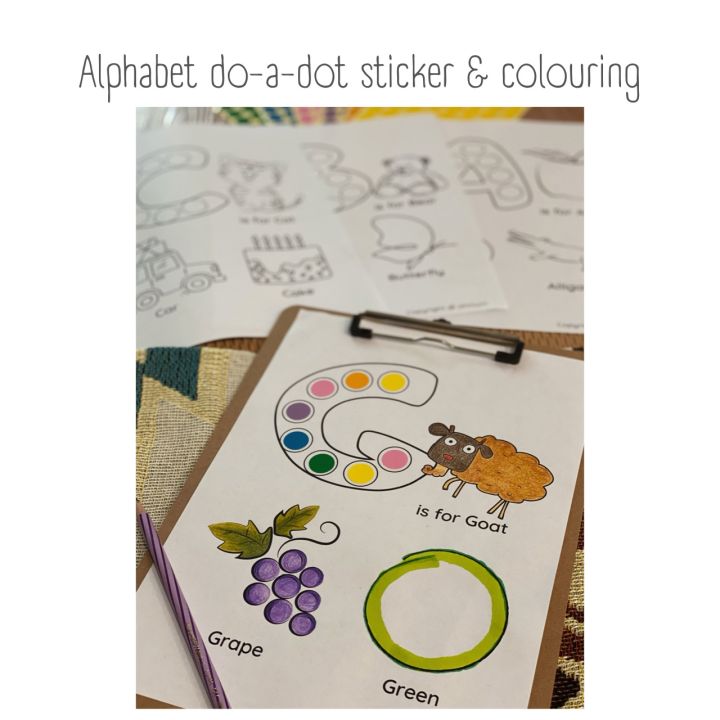 READY STOCK 26pcs A4 size do-a-dot sheet alphabet sticker and colouring ...