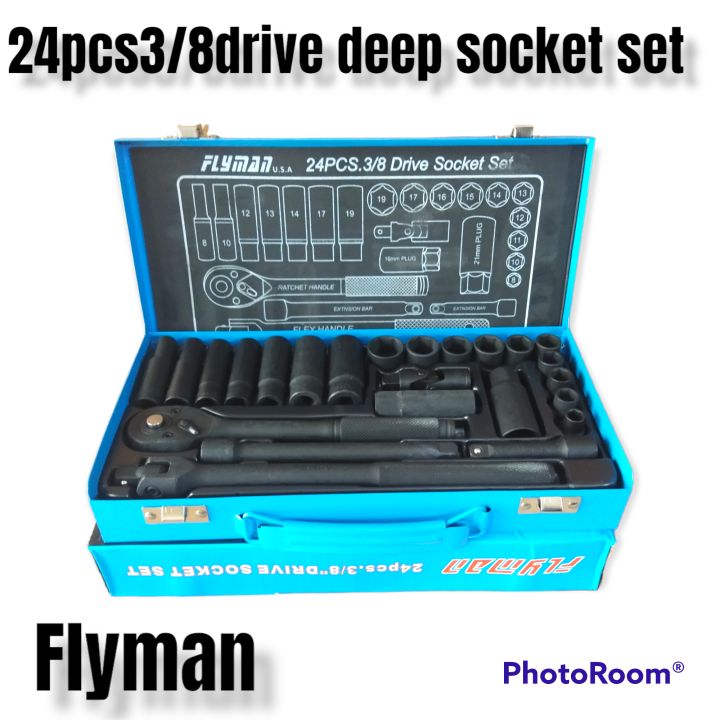 24pcs 3/8drive deep socket/short socket set original flyman U.s.a ...