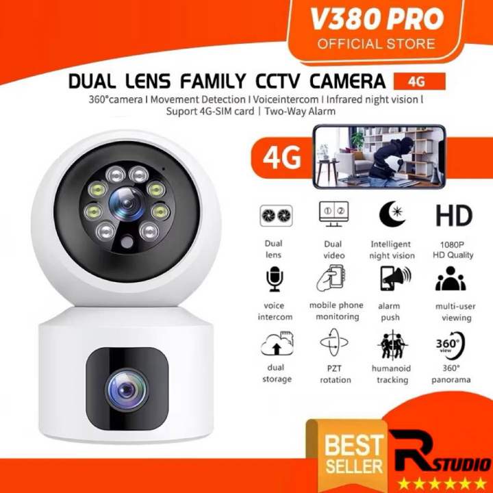 V380 Wifi/4G Sim Card Dual Lens 4MP Wireless CCTV Camera | Lazada