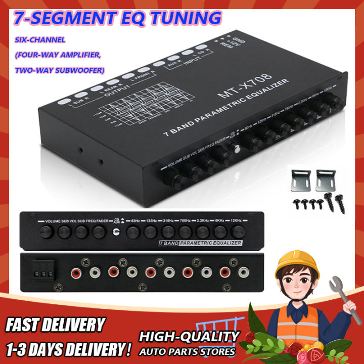 7 Band Graphic Equalization Car Audio EQ Tuning Amplifier DC 12V Pre-parametric 4-channel with ...
