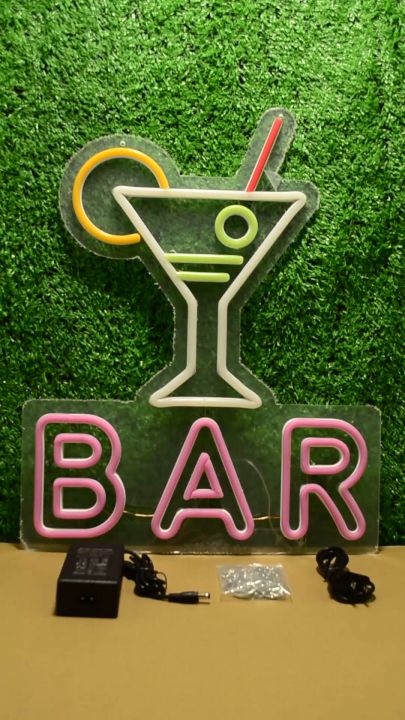 Elegant LED Neon Bar Sign with Acrylic Frame and EU Plug for Room Decor ...