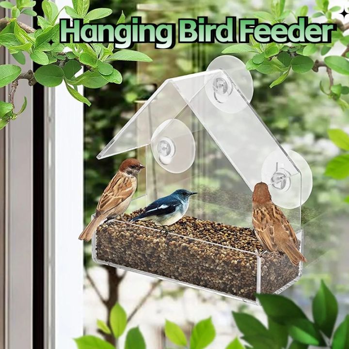 Window Wild Bird Feeder House Transparent Wild Table Removable Suction Cups Sliding Feed Tray ...