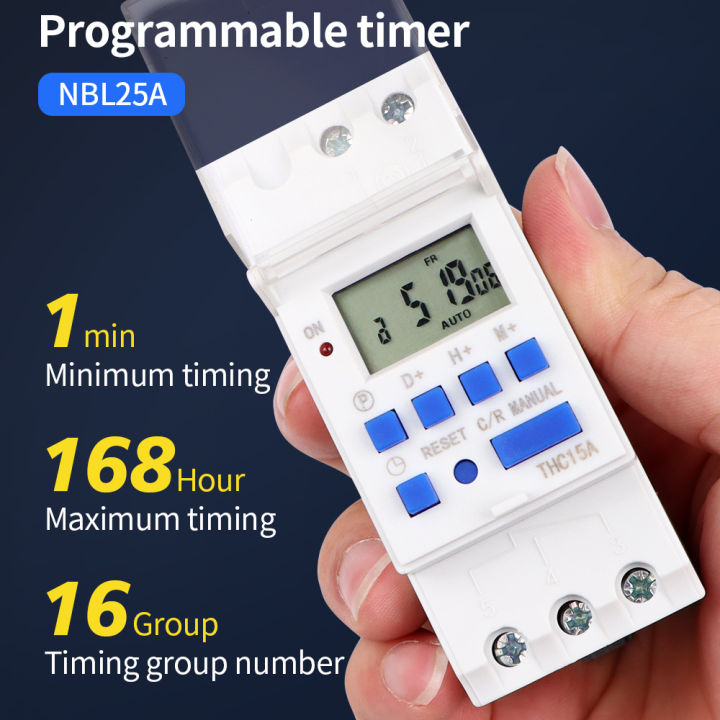 Digital LCD Display Timer Switch 168 Hours Electronic Time Control 220V Din Rail Weekly Days ...