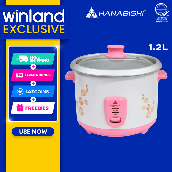 Hanabishi by Winland Rice Cooker 1.2L serves 6 cups Glass Cover HRC-12G ...