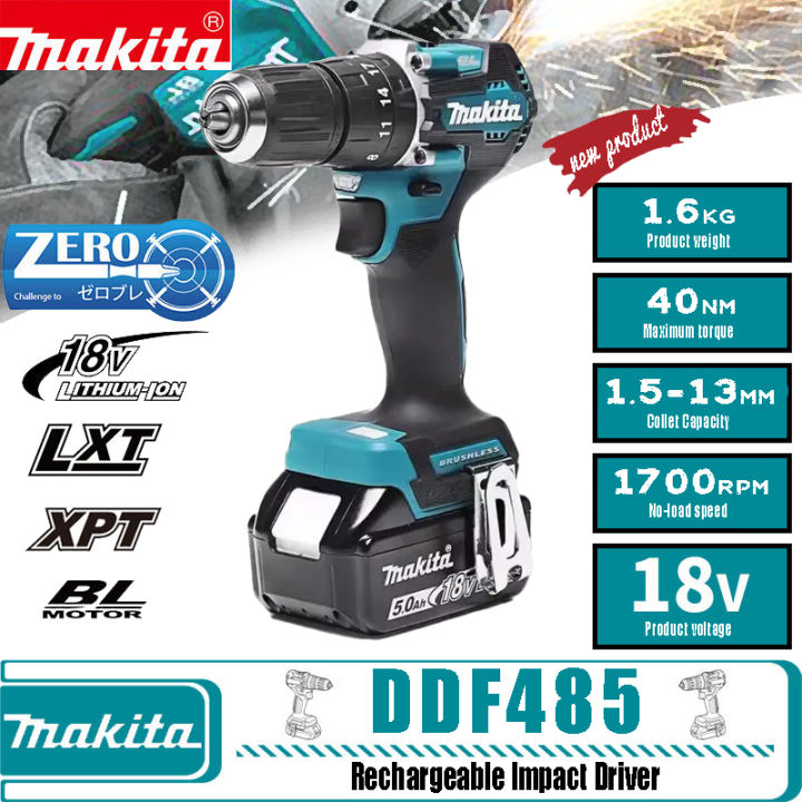 Makita DDF485 Cordless Power Drill New High Quality 18V 3 System 2 Batteries Brushless ...