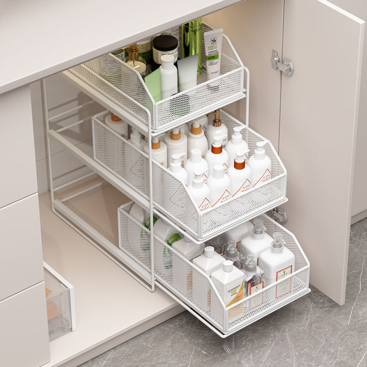 New Multi-Layer Pull-Out Kitchen Bathroom Storage Box Drawer Bathroom Cabinet Pull down Basket ...