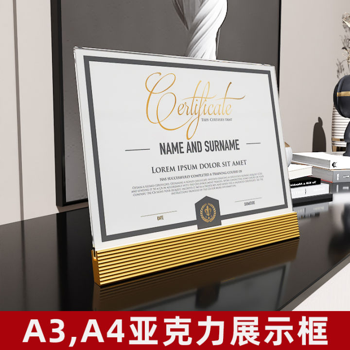 Acrylic Certificate Frame A4 A3 Display Stand Award Honor Patent ...