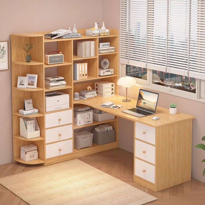 140CM Computer Table With Bookshelf Meja belajar kayu Study Desk Office ...