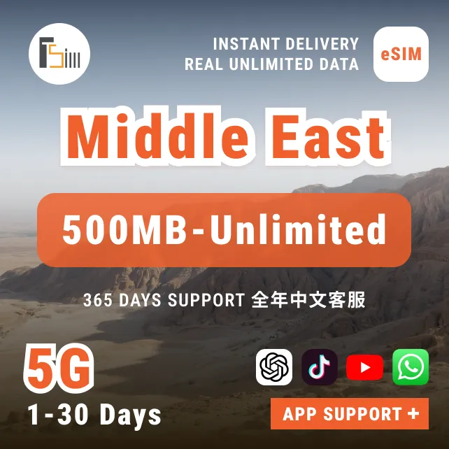 Middle East (17 Countries) 5G eSIM | 3/5/7/30-Day Plan | Unlimited/1GB ...