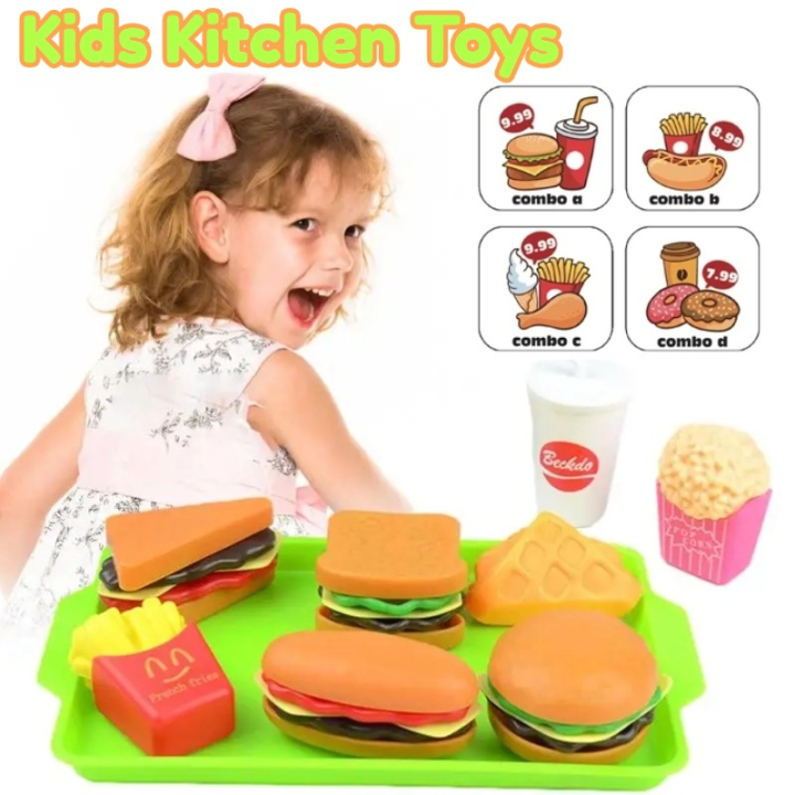 Kids Kitchen Toys Fast Food Restaurant Hamburger Set Pretend Play Mini ...