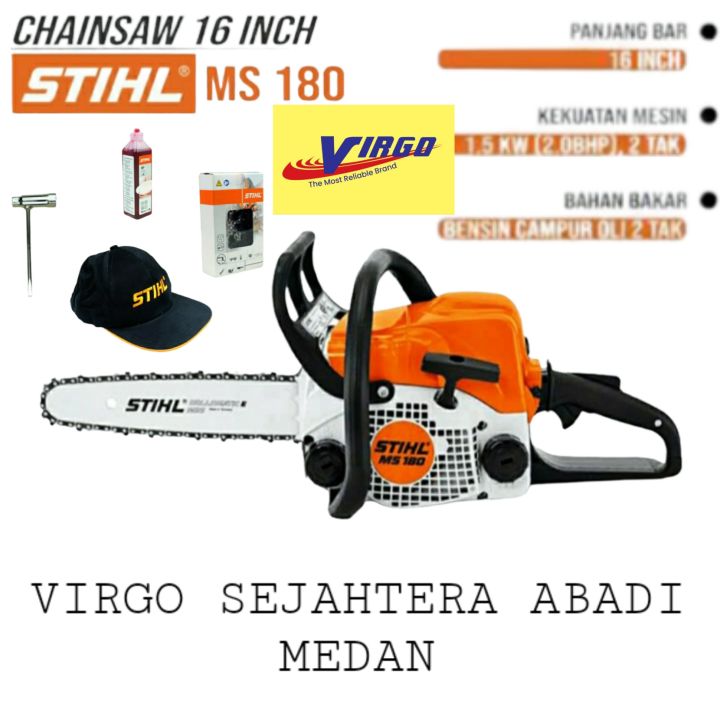 STIHL MS180 MESIN CHAINSAW 16" GERGAJI POTONG KAYU SENSO SINSO 16 INCHI MS 180 ORIGINAL ASLI ...