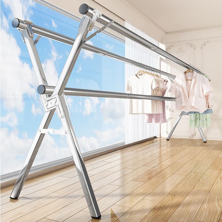 Stainless Steel Floor-Mounted Folding Double Rod Clothes Drying Rack ...