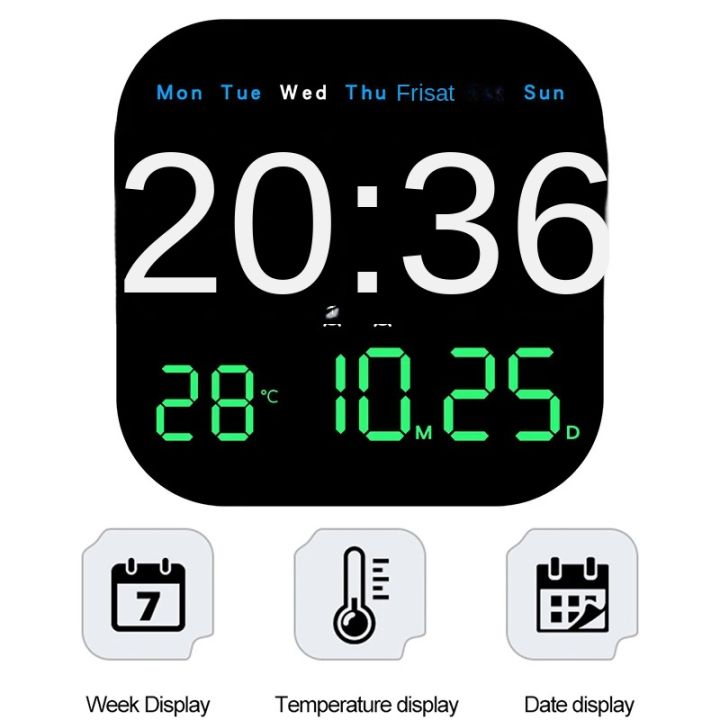 Digital LED Wall Clock With Remote Control Temperature Time Week Date ...