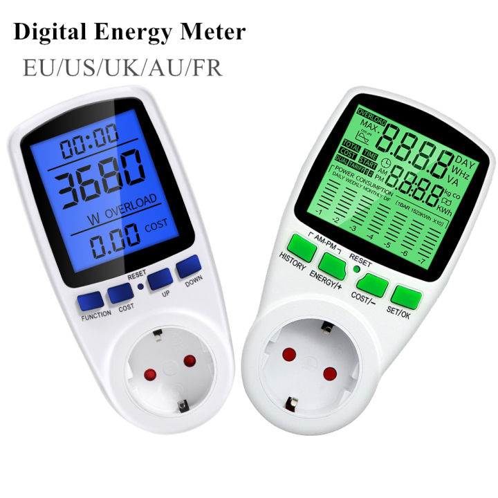 EU/US Plug Digital Voltage Wattmeter 220V AC Power Meter Consumption ...