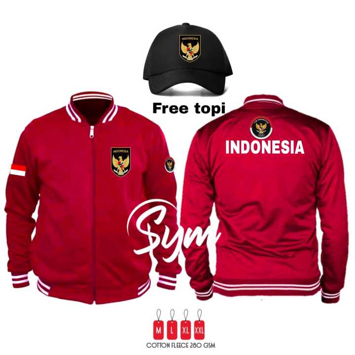 Jaket varsity logo TIM INDONESIA cotton fles tebal+topi | Lazada Indonesia