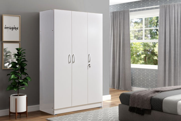 🔥 Free Install 🔥 Common Space - 3 Doors Marble White Wardrobe Key Lock ...
