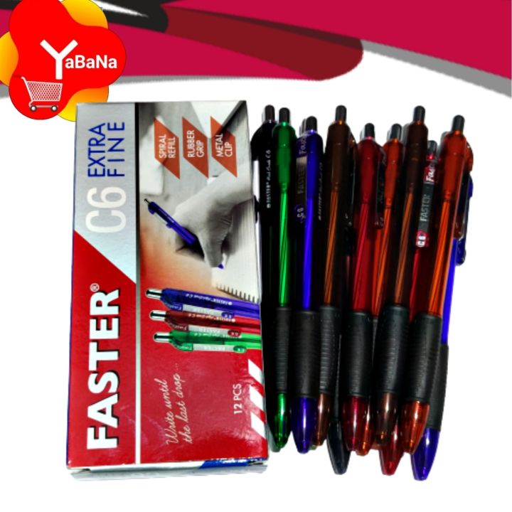 Bolpen pulpen Cetek terpopuler Faster C6 Hitam ballpoint Extra fine isi ...