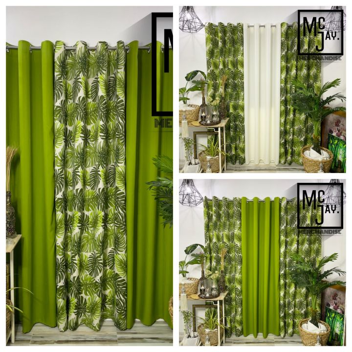 McJay. - Monstera Leaves Curtain Set ( 3 in 1 Eyelet Curtain with Rings ...