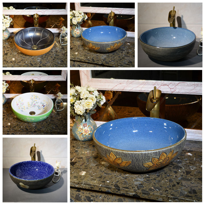 Household Ceramic Table Basin round Artistic Washbasin Small Size Retro ...