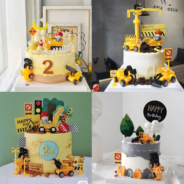 Engineering Vehicle Boy Cake Decorative Ornaments Excavator Excavator ...