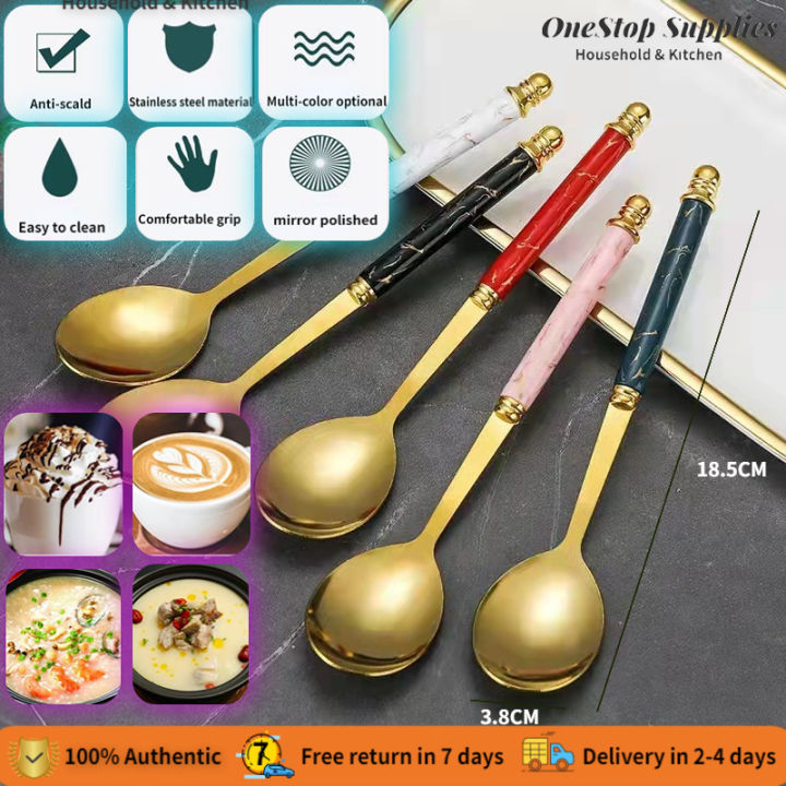 Spoon 304 Stainless Steel Gold Spoon Metal Cutlery Korean Style Spoon ...