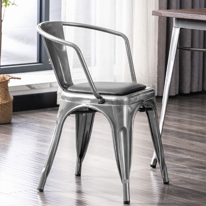Iron Dining Chair with Armrest Minimalist Industrial Style Metal ...