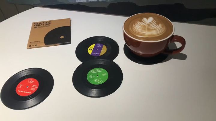 6/2pcs Retro Record Coasters with Holder Anti-slip Vinyl Disk Coasters ...