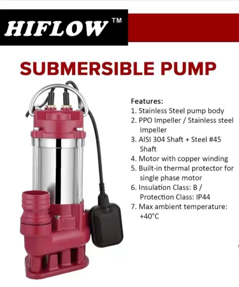 HIFLOW 2HP 1HP 0.75HP SUBMERSIBLE SEWAGE PUMP WITH FLOATER SWITCH ...