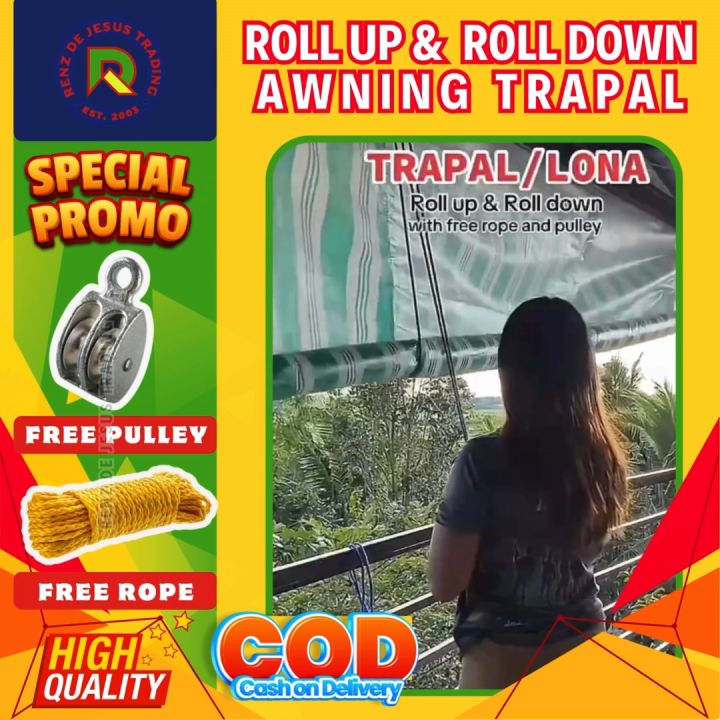 6ft x 12ft / 8ft x 9ft - With PULLEY & ROPE SET - STRIPES ROLL UP ...