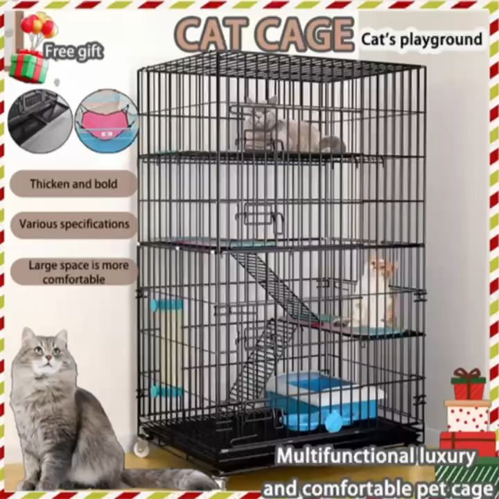 Pet Cage Collapsible Cage Cat Cages with Wheels Tray Heavy Duty Pet ...