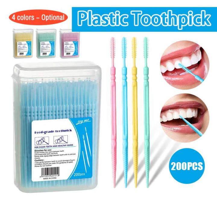 200 Pcs Double Head Tooth Double Headed Dental Floss Plastic Toothpick ...