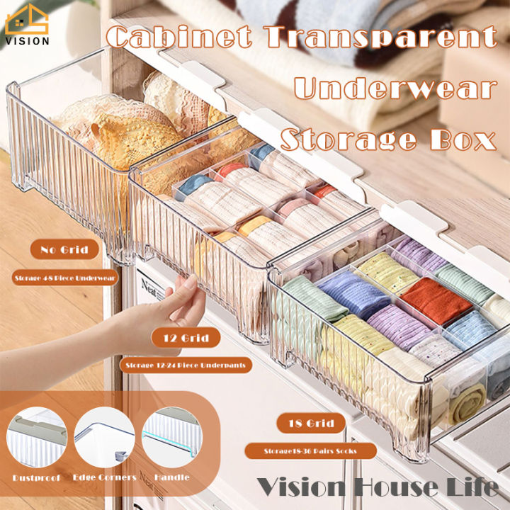 Vision Wardrobe Transparent Underwear Storage Box Drawer Type Socks Bra ...